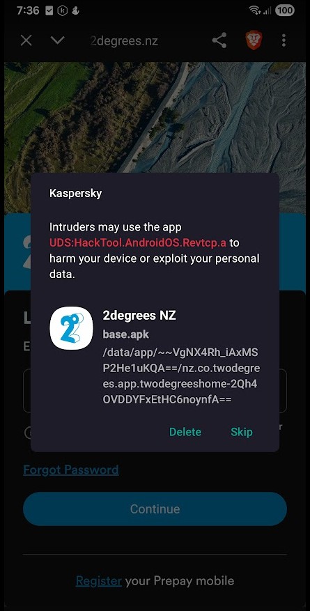 2degrees NZ app for Android infected?